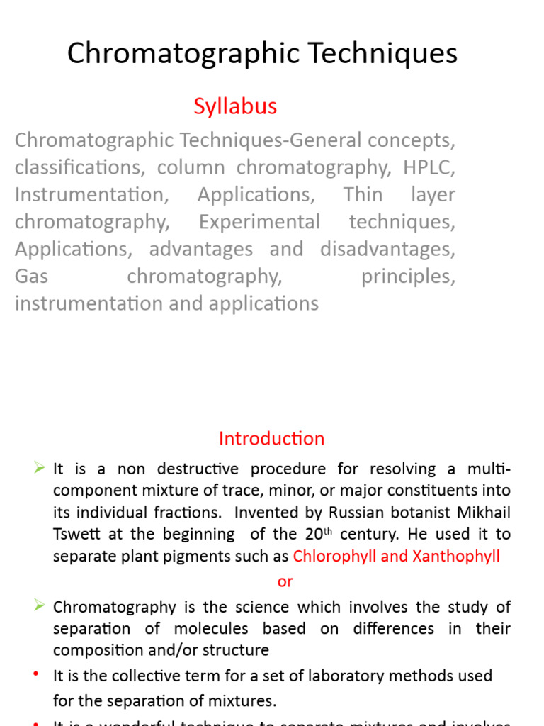 Chromatographic Techniques | PDF | Thin Layer Chromatography | Chromatography