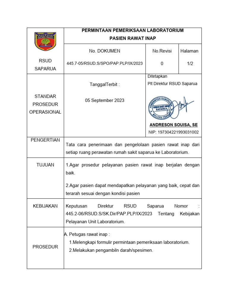 SOP 5 PERMINTAAN LAB & Dokumentasi | PDF | Sains & Matematika