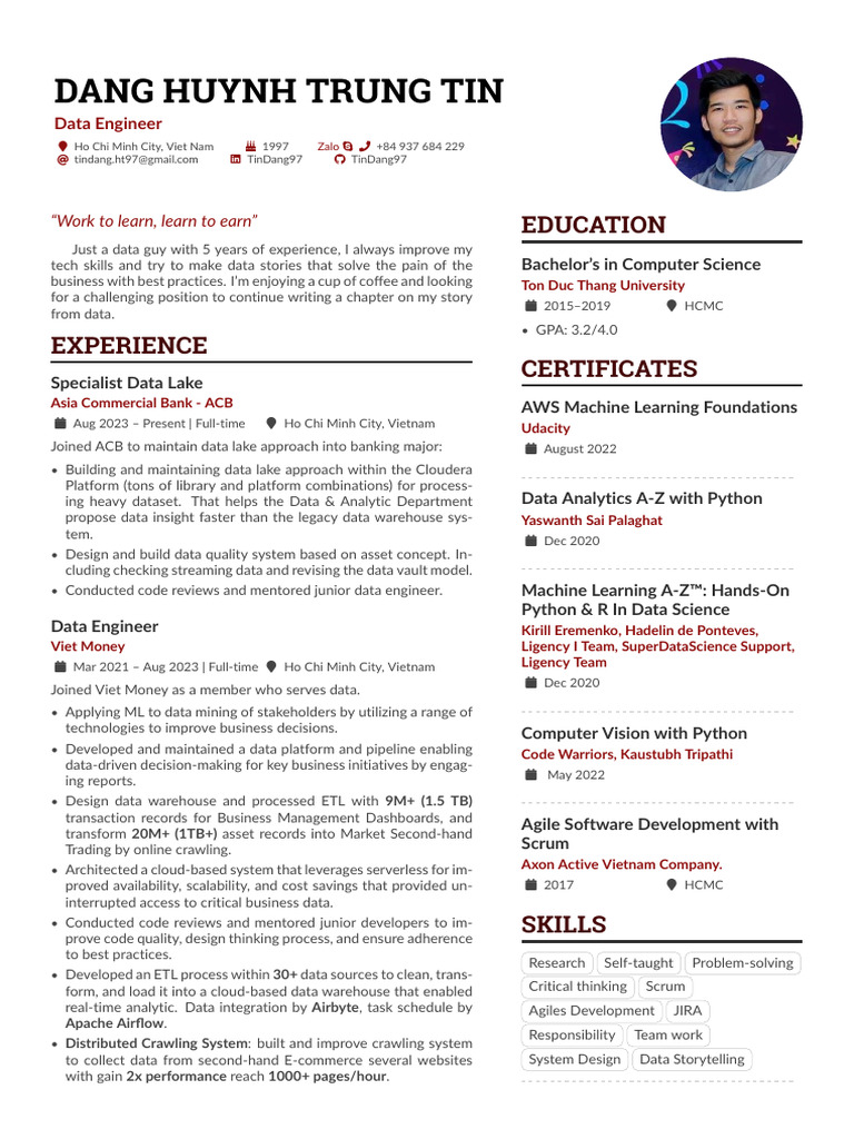 Data Engineer TrungTin | PDF | Cloud Computing | Apache Spark