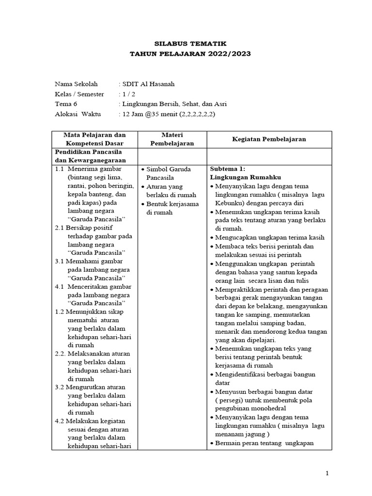 Silabus Tema 6 | PDF