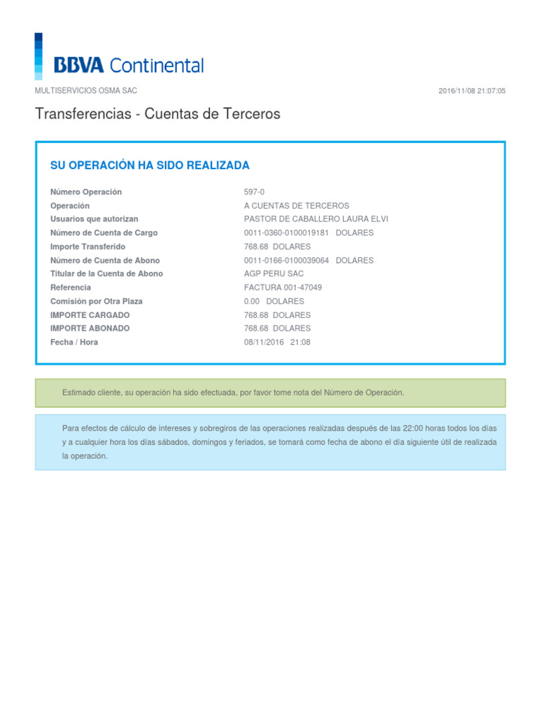 Agp Peru Sac Pago Factura 001-47049 (768.68 Dolares) 08.11.2016 | PDF