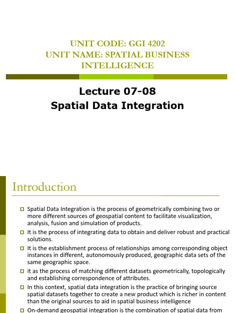 6-7 Spatial Data Intergration | PDF | Data Warehouse | Geographic Information System