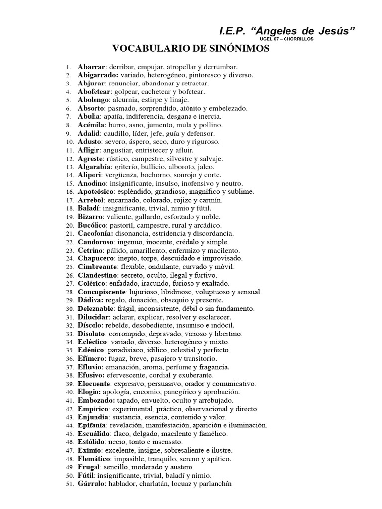 Vocabulario de Sinónimos Completo | PDF