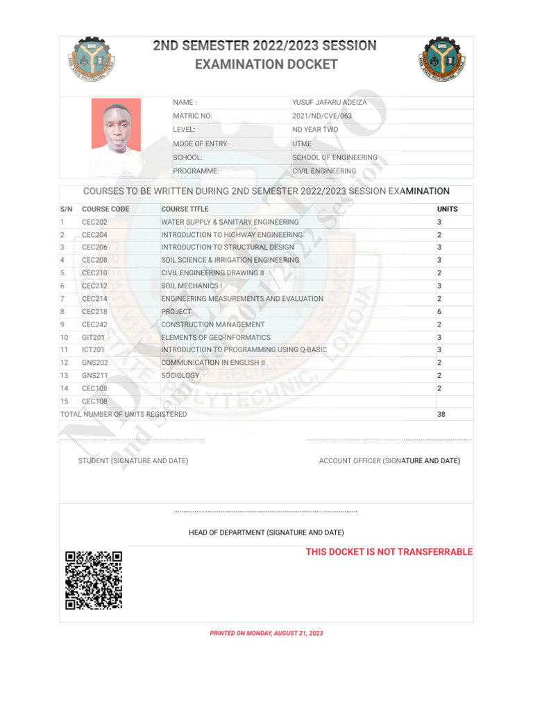 EXAM-DOCKET - (2021 - ND - CVE - 063) - Kogi State Poly | PDF ...