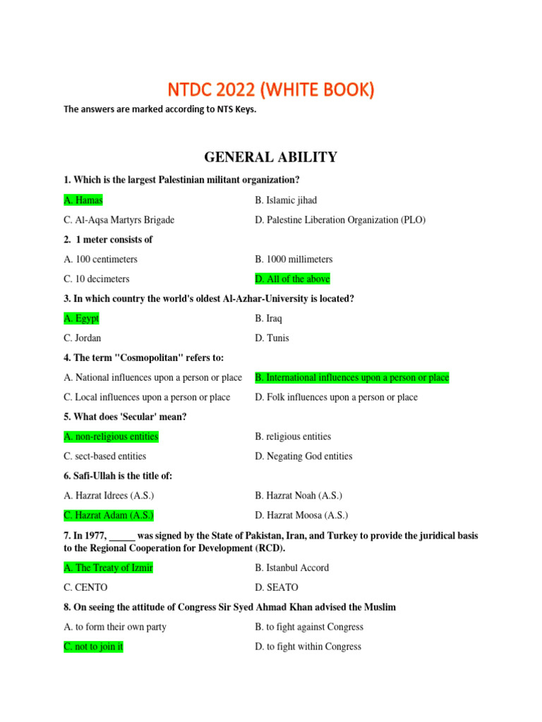 NTDCL JUNIOR ENGINEER BPS 17 31 DEC 2022 Updated Form According To White Paper Answer Key | PDF ...