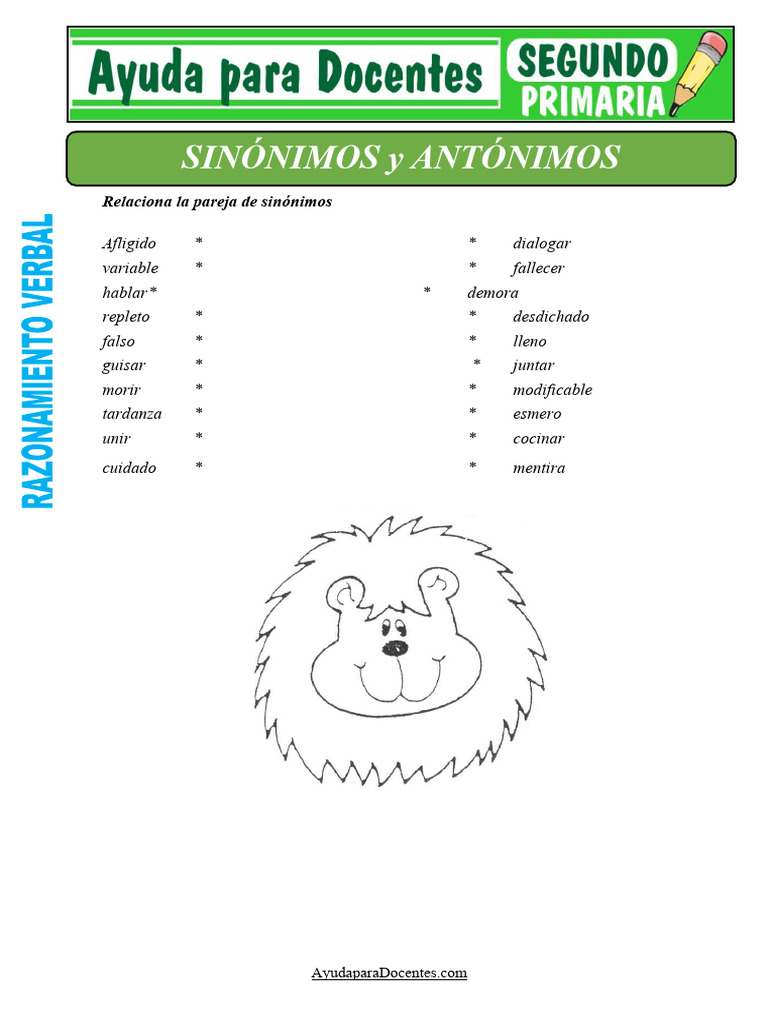 Actividades de Sinonimos y Antonimos para Segundo de Primaria | PDF ...