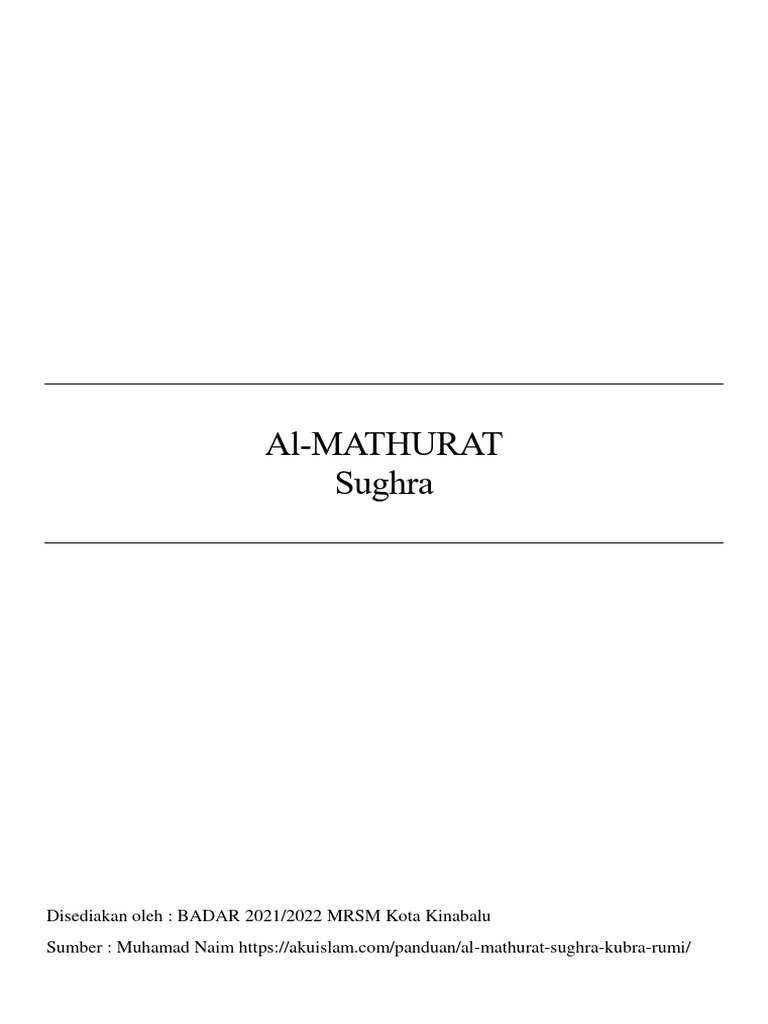Panduan Al-Mathurat Sughra | PDF