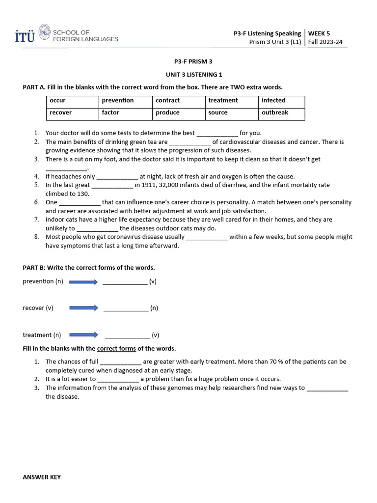 P3-F Prism 3 ListeningSpeaking Unit 3 L1 Vocabulary Exercise ...