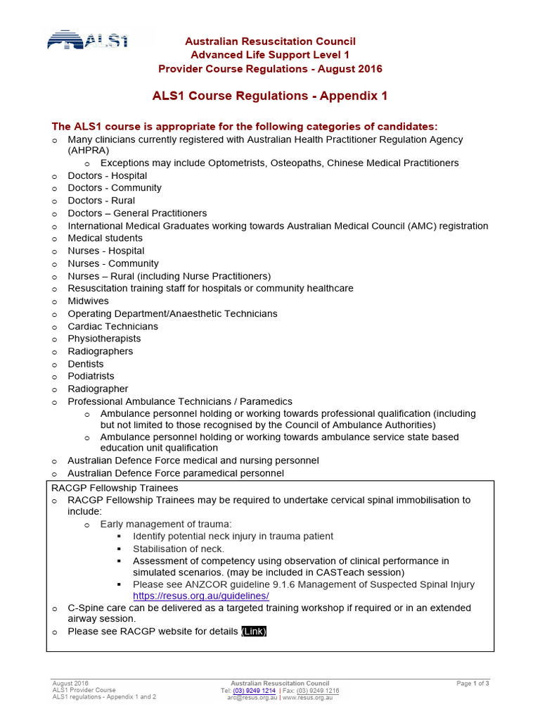Als1 Regulations Appendix 1 and 2 Revised Aug 2016 | PDF | Emergency ...