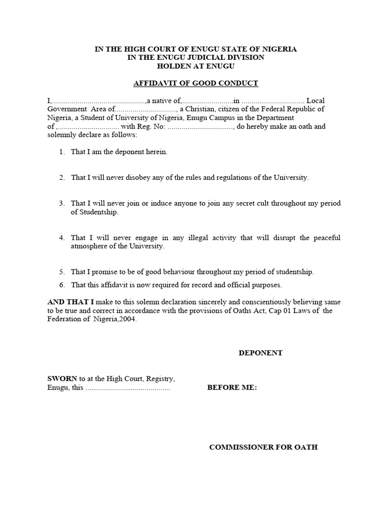 Affidavit of Good Conduct | PDF | Politics