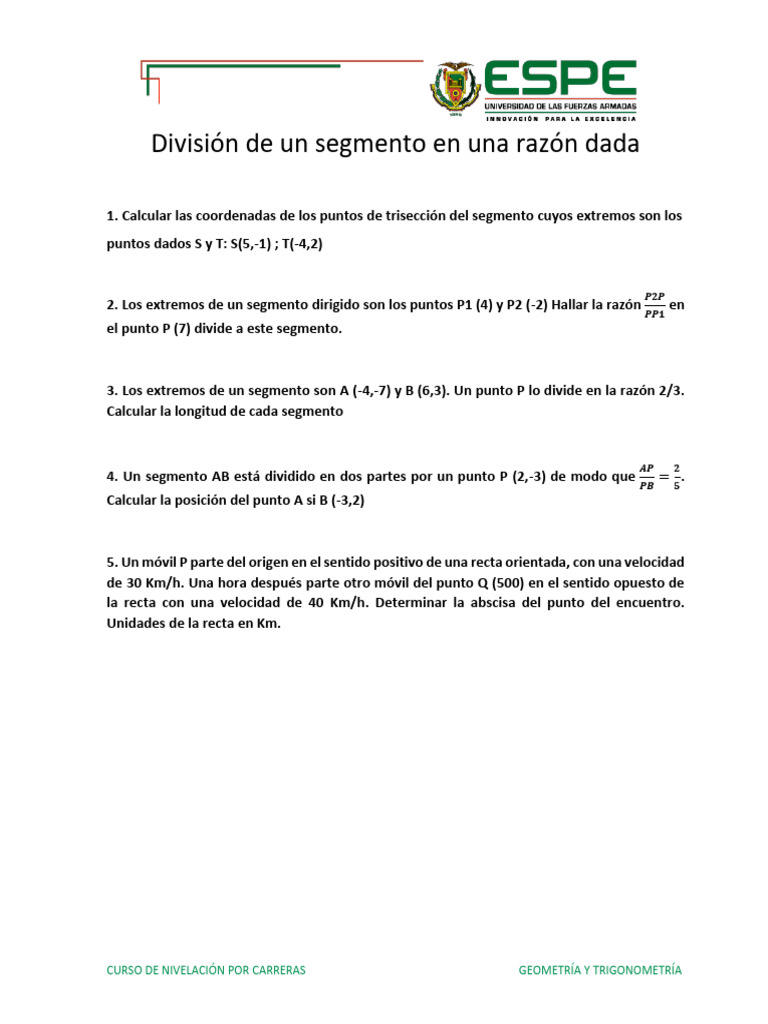 DEBER 3 - Division de Un Segmento en Una Razon Dada | PDF | Métodos y materiales de enseñanza
