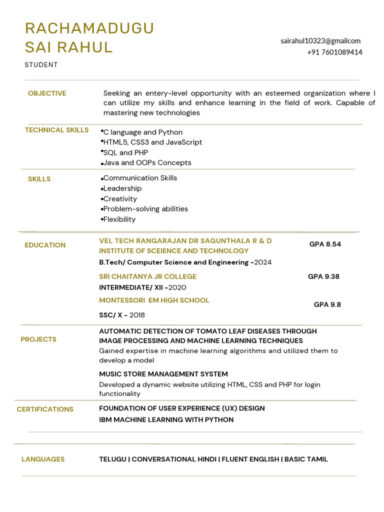 Sai Rahul CV | PDF