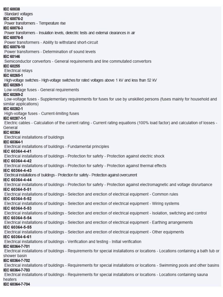 Iec 60038 | PDF | Fuse (Electrical) | Electrical Wiring