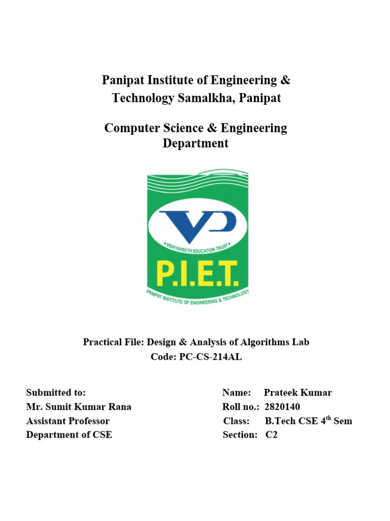 DAA - Lab.File | PDF | Time Complexity | Dynamic Programming