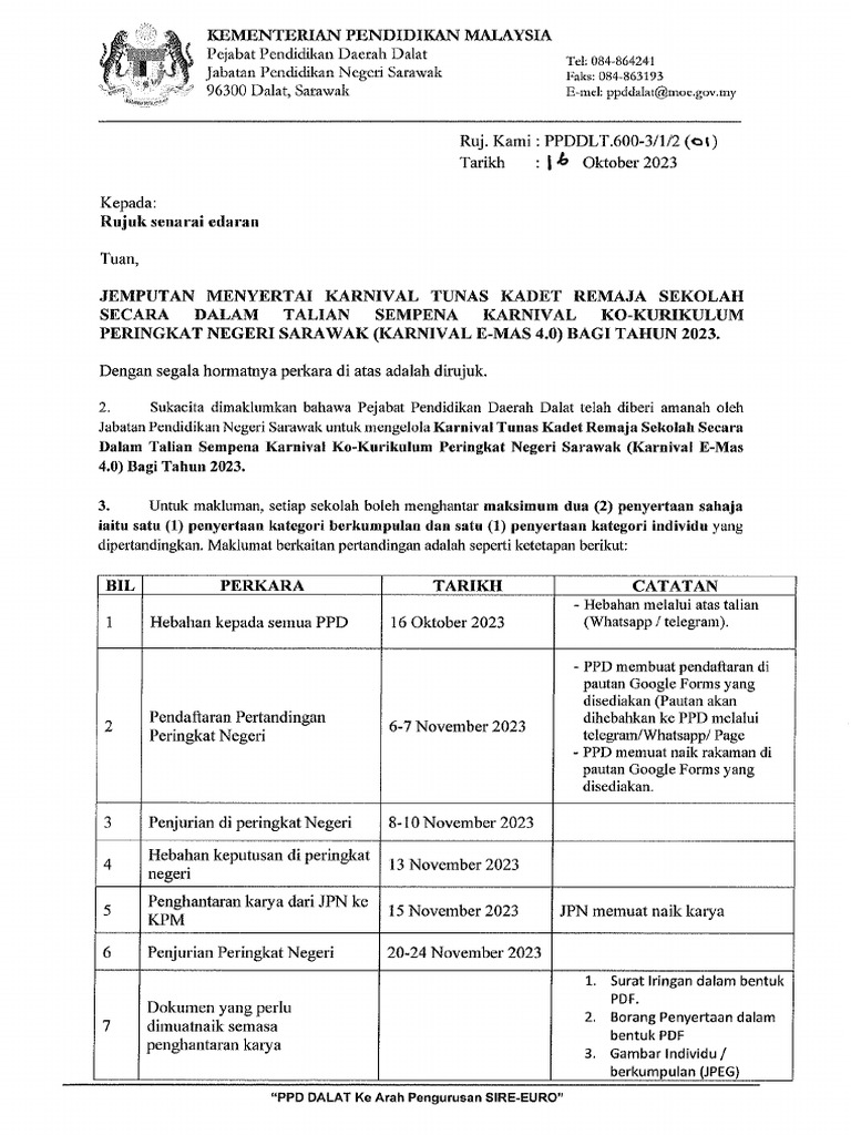 Jemputan Menyertai Karnival Tunas Kadet Remaja Sekolah Secara Dalam Talian Peringkat Negeri ...