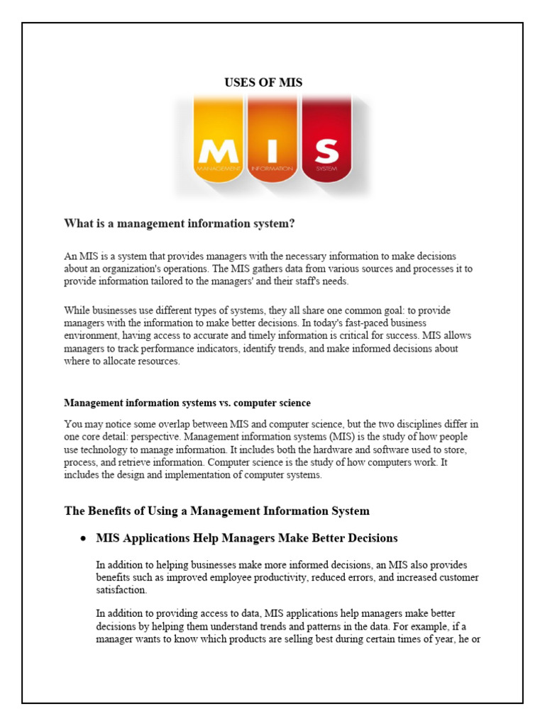 Uses of Mis | PDF | Management Information System | Information System