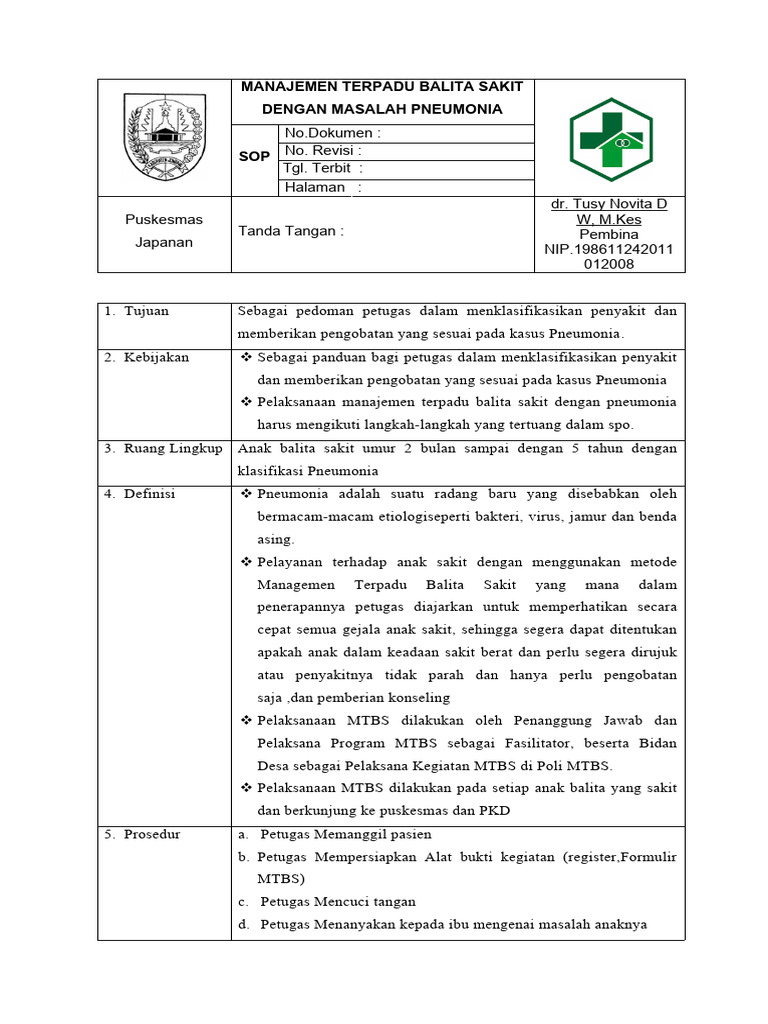 SOP MTBS Pneumonia | PDF