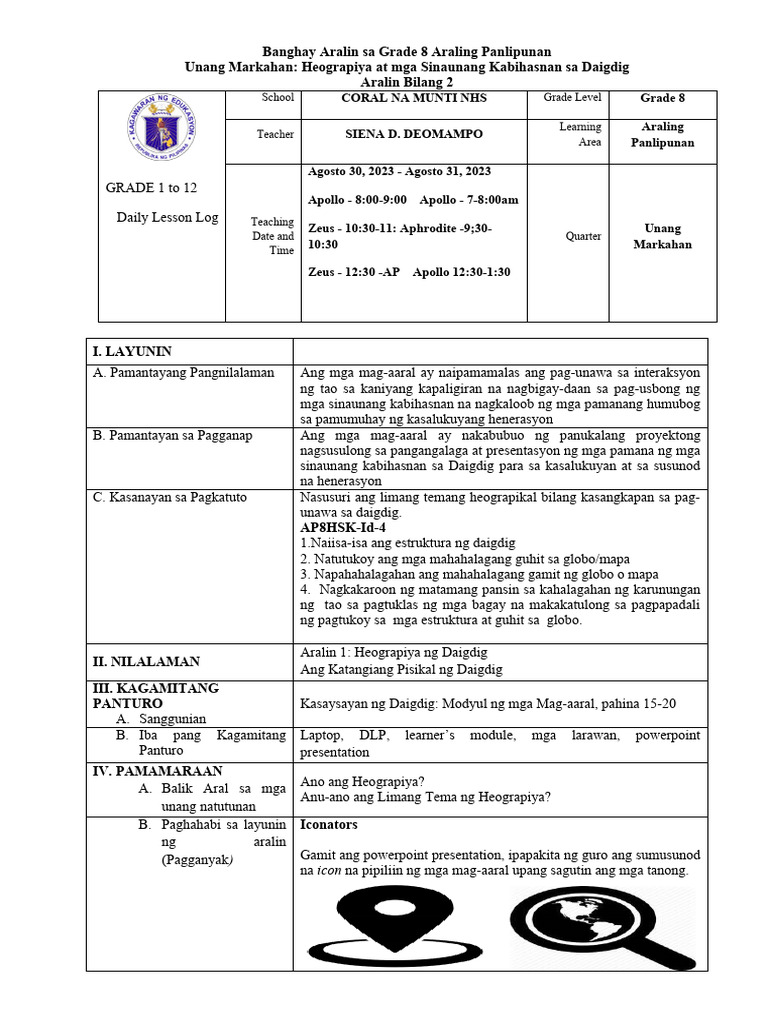 SDD UNANG MARKAHAN Aralin Bilang 2 | PDF
