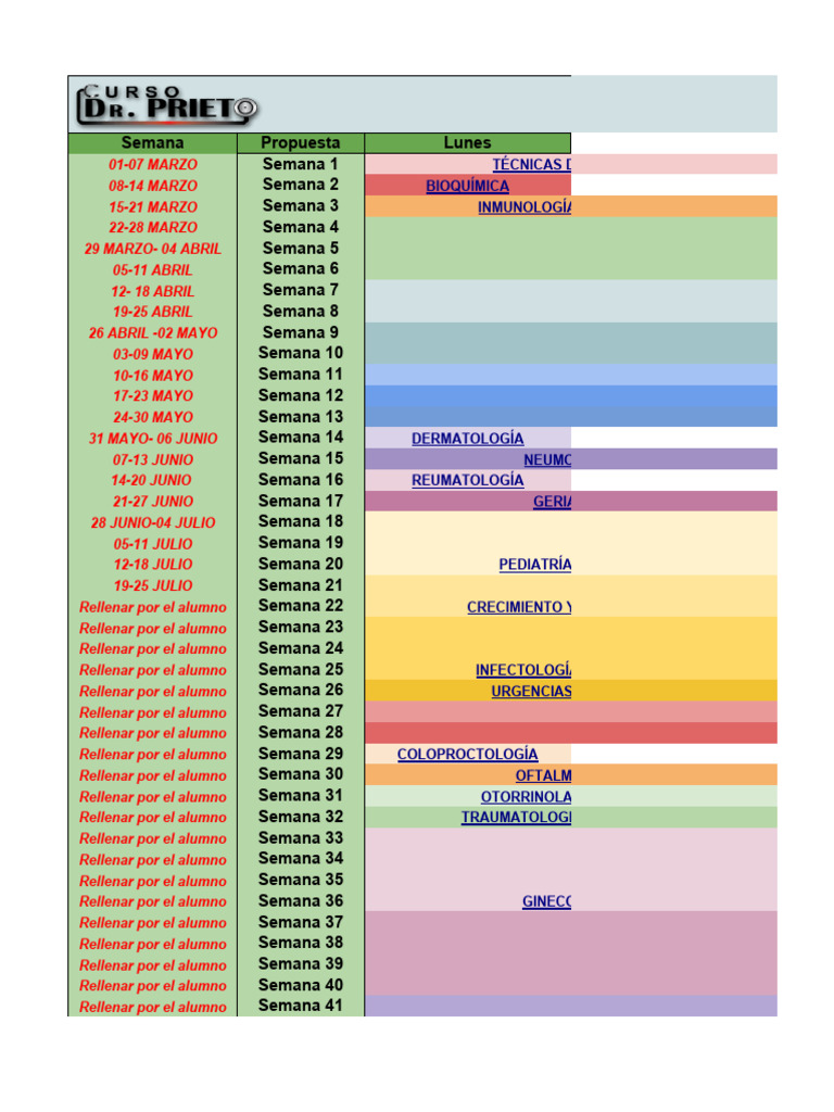 Calendario de Estudio ENARM - DR Prieto | PDF | Sistema inmune ...