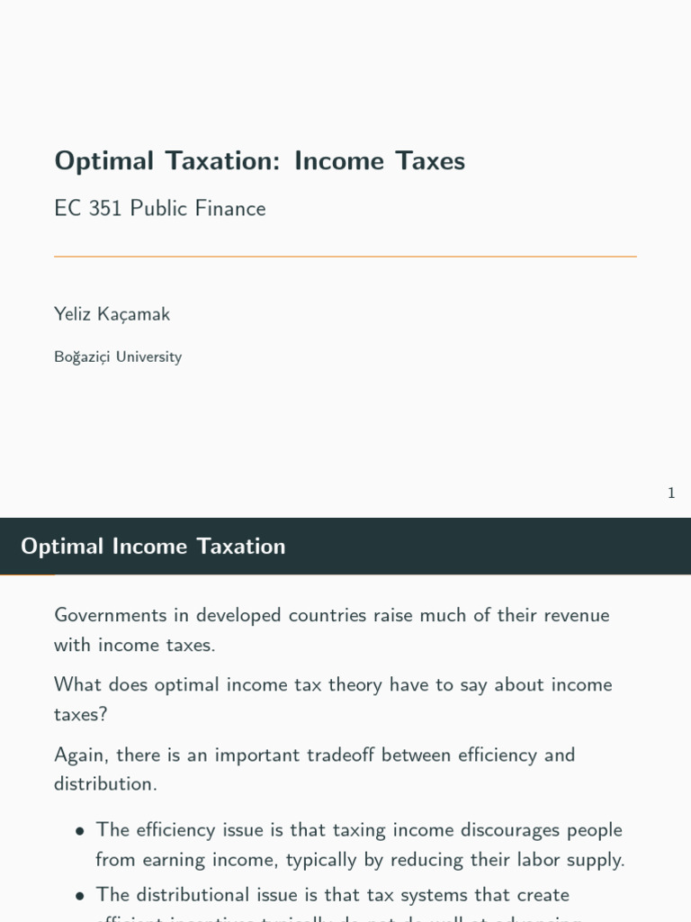 EC 351 LN 6 2 Optimal Taxation Income Handout | PDF | Taxes | Government