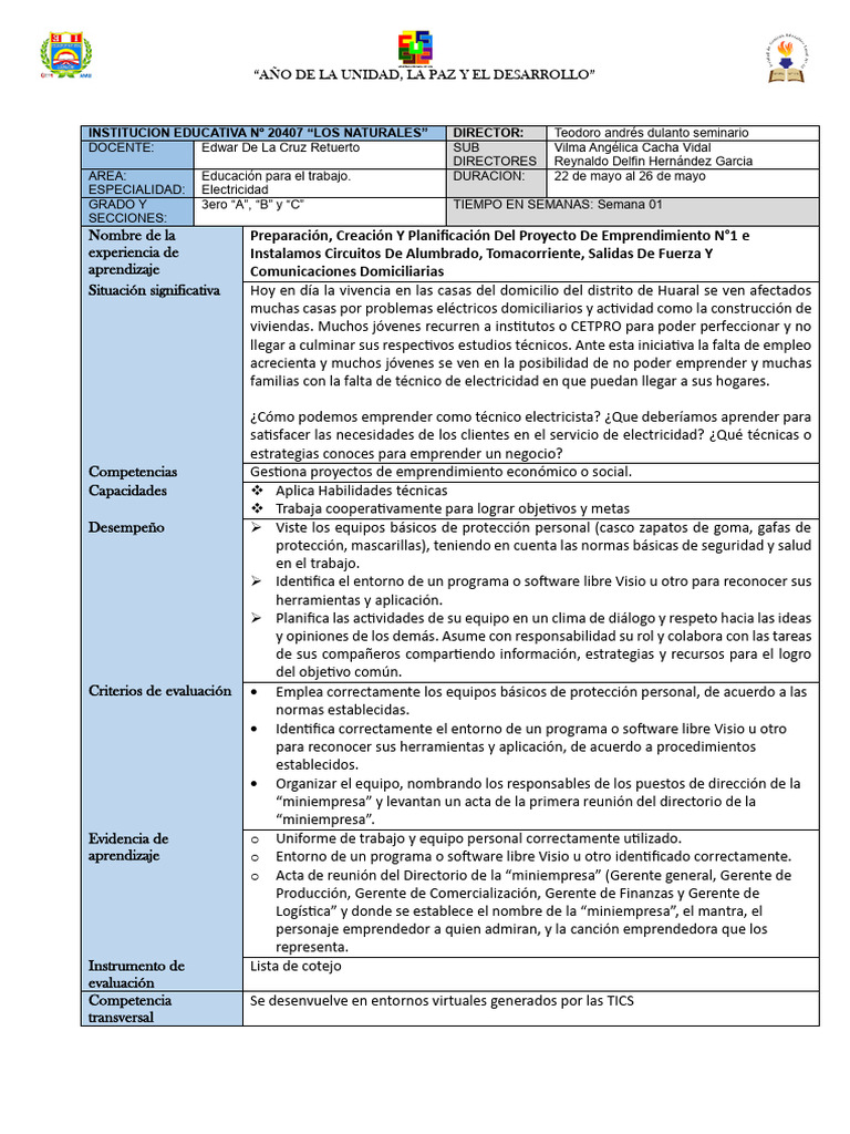 Unidad 2 - Semana 1 - Tercer Grado | PDF | Evaluación | Iniciativa ...