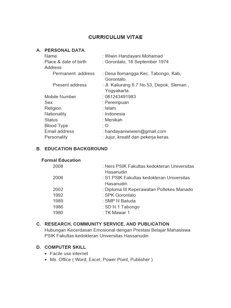 CV Bu Wiwin | PDF | Wellness