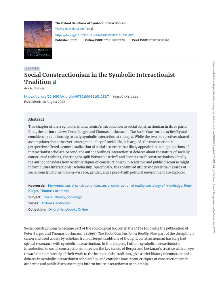 Social Constructionism in The Symbolic Interactionist Tradition | PDF ...