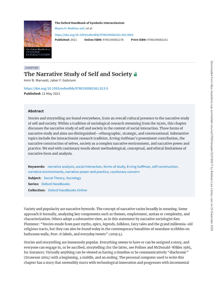 The Narrative Study of Self and Society | PDF | Narrative
