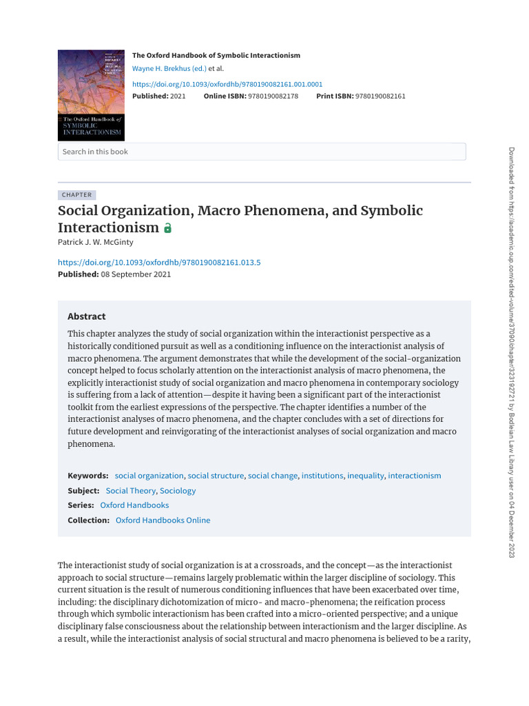 Social Organization, Macro Phenomena, and Symbolic Interactionism | PDF ...
