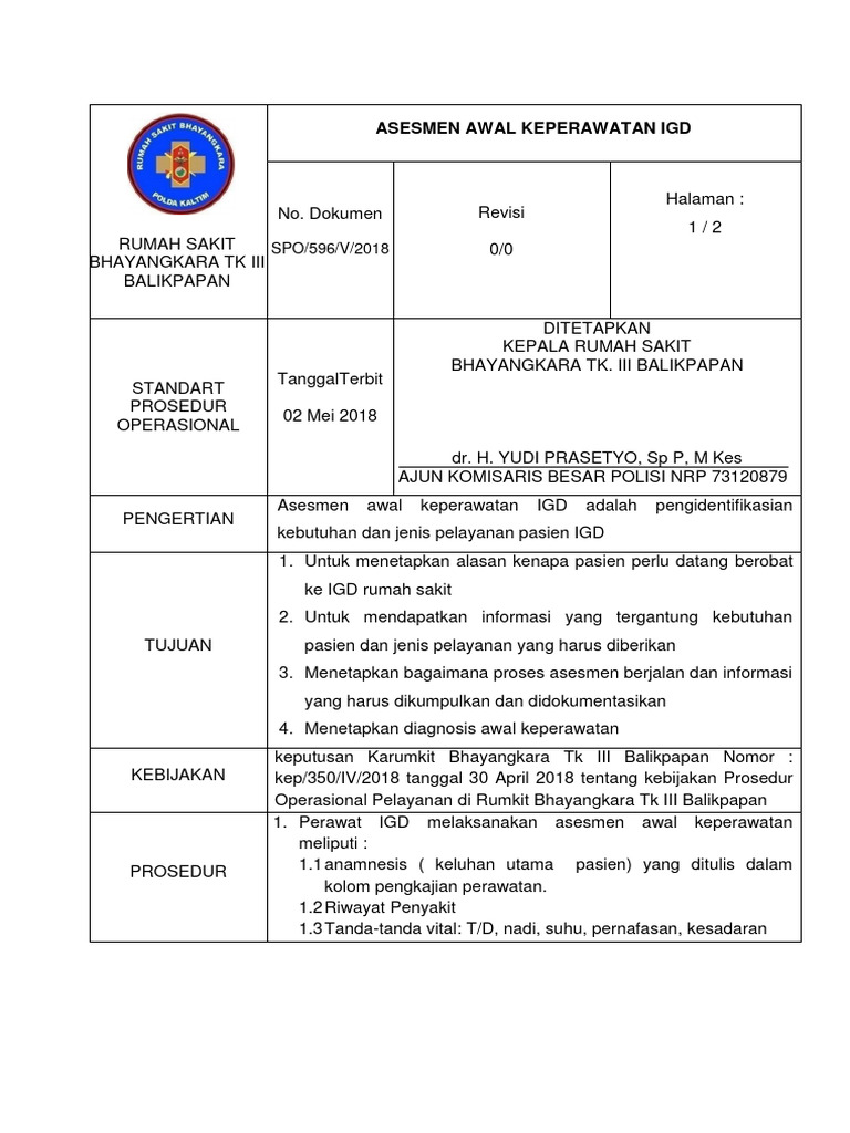 Sop Asesmen Keperawatan Igd | PDF | Pengembangan Diri | Kesehatan Holistik