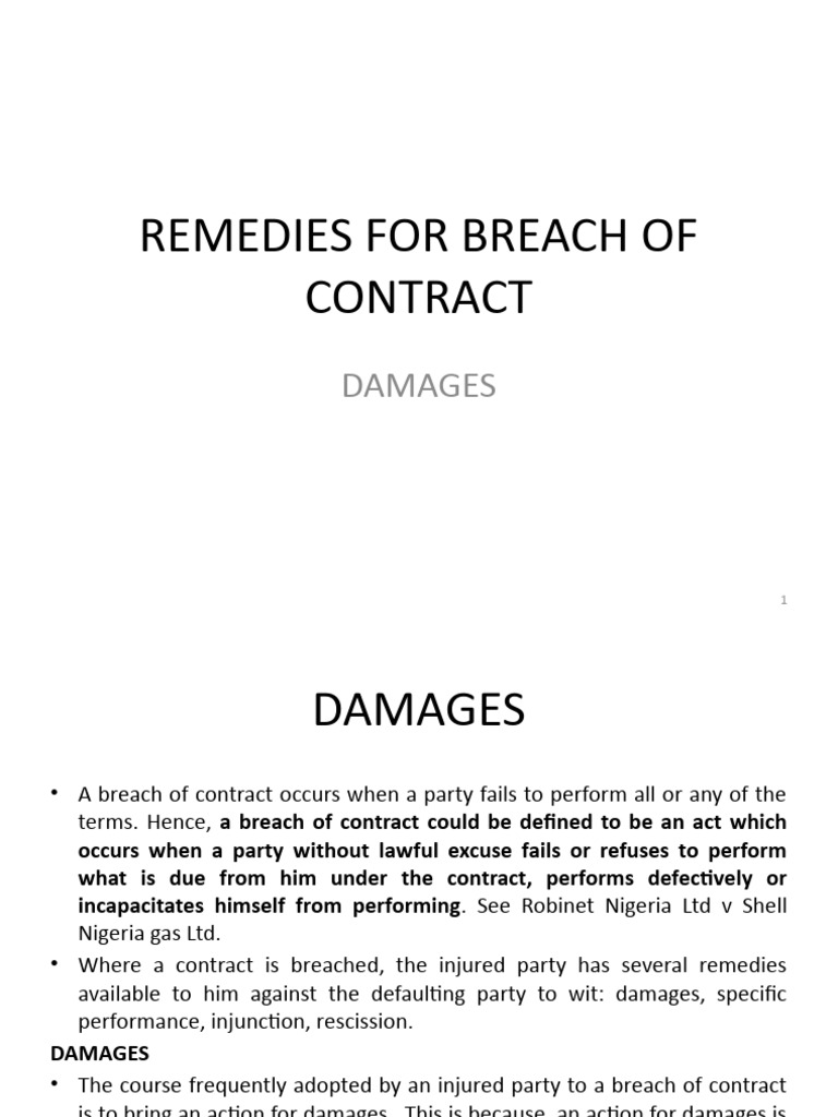 Remedies For Breach of Contract | PDF | Damages | Legal Remedy