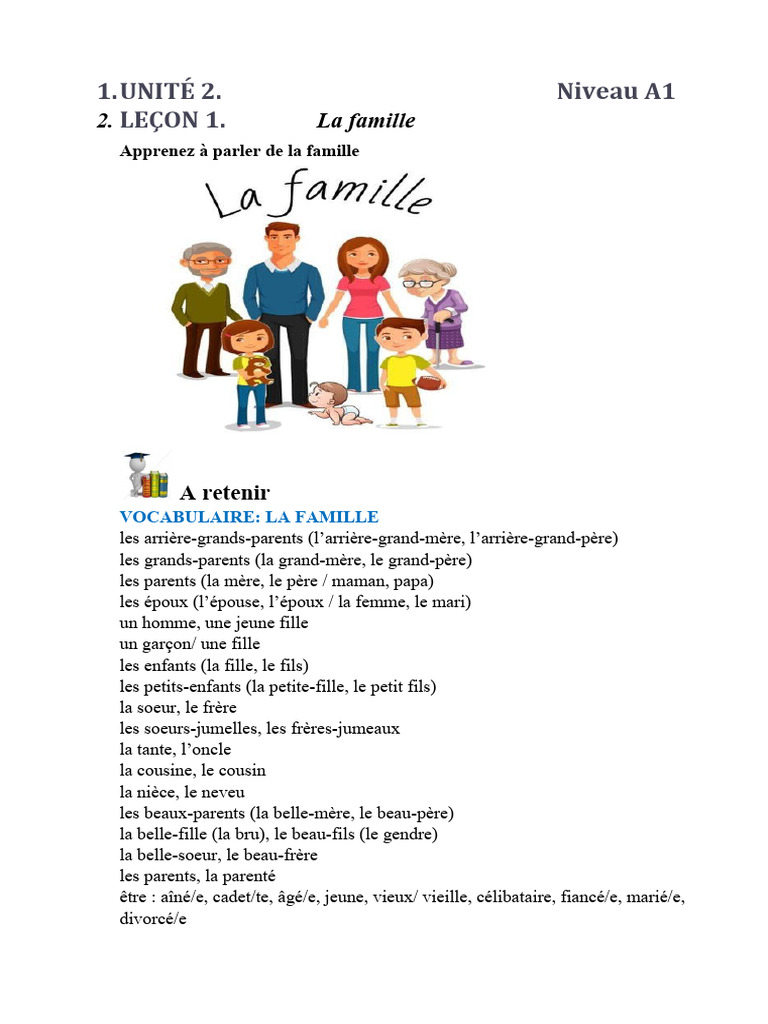 La famille : vocabulaire et activités A1 | PDF | Linguistique ...