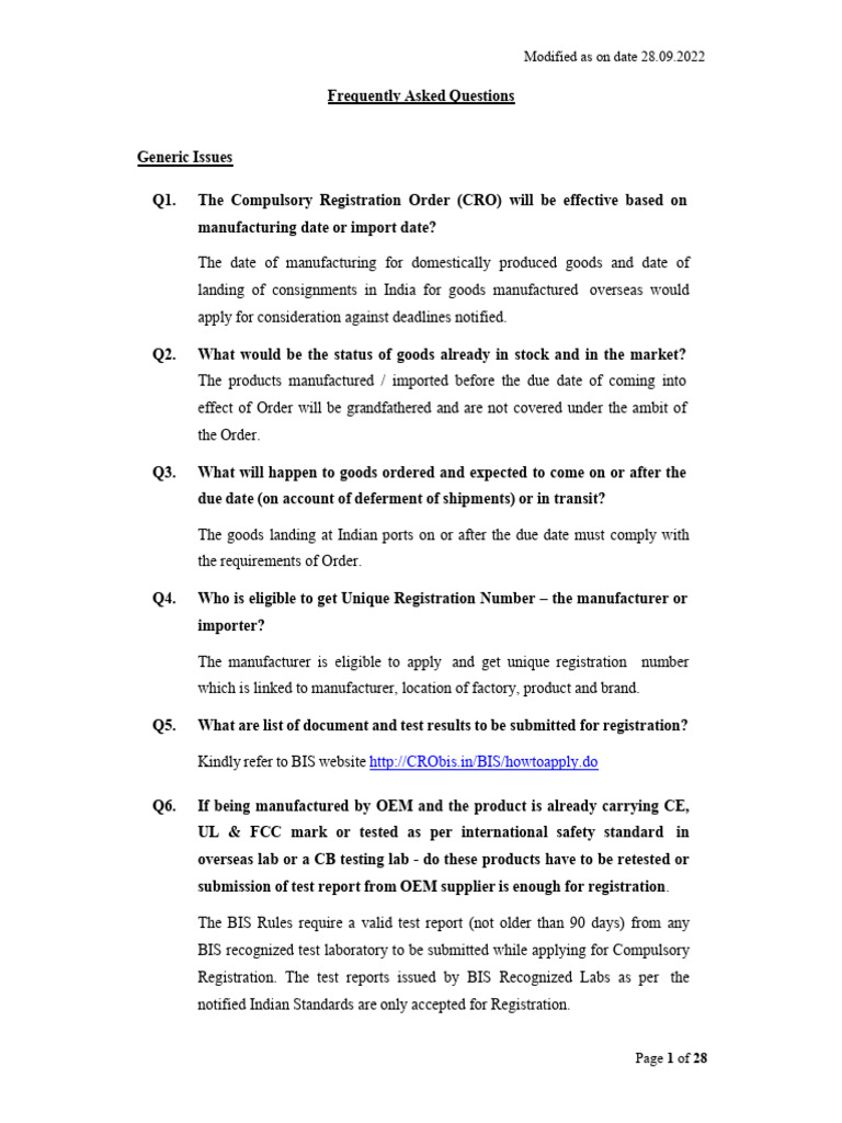 Bis Faqs 28-09-2022 Modified Cro | Download Free PDF | Wi Fi | Printer (Computing)