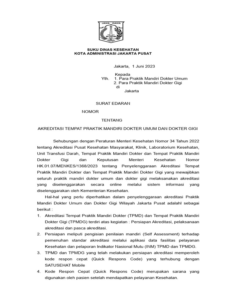 SE Akreditasi TPMD TPMDG | PDF