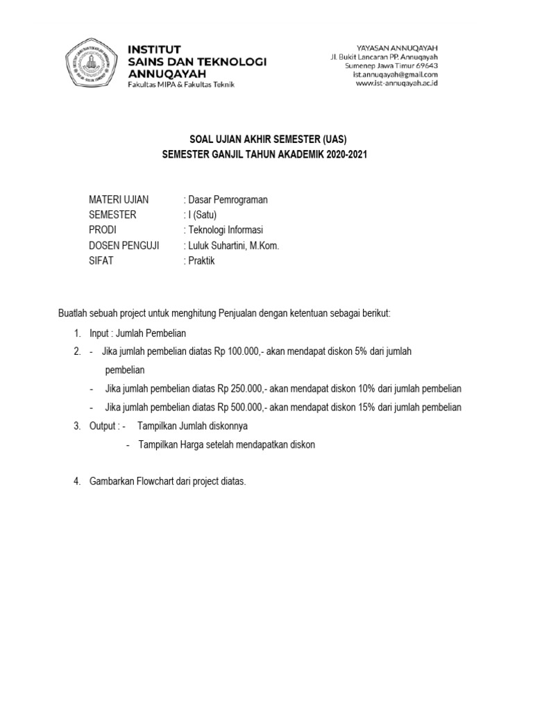 UAS Dasar Pemrograman: Proyek Diskon Penjualan | PDF