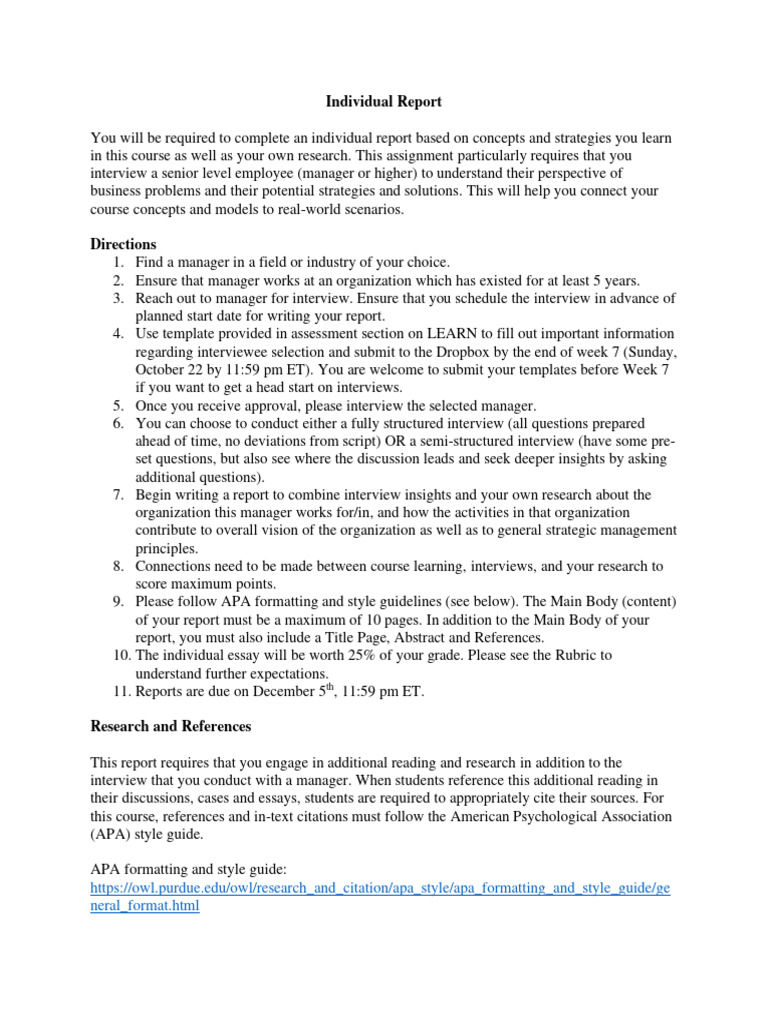 Individual Report | PDF | American Psychological Association | Interview