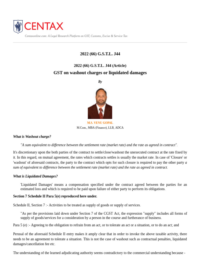 GST Implications on Washout Charges | PDF | Damages | Liquidated Damages