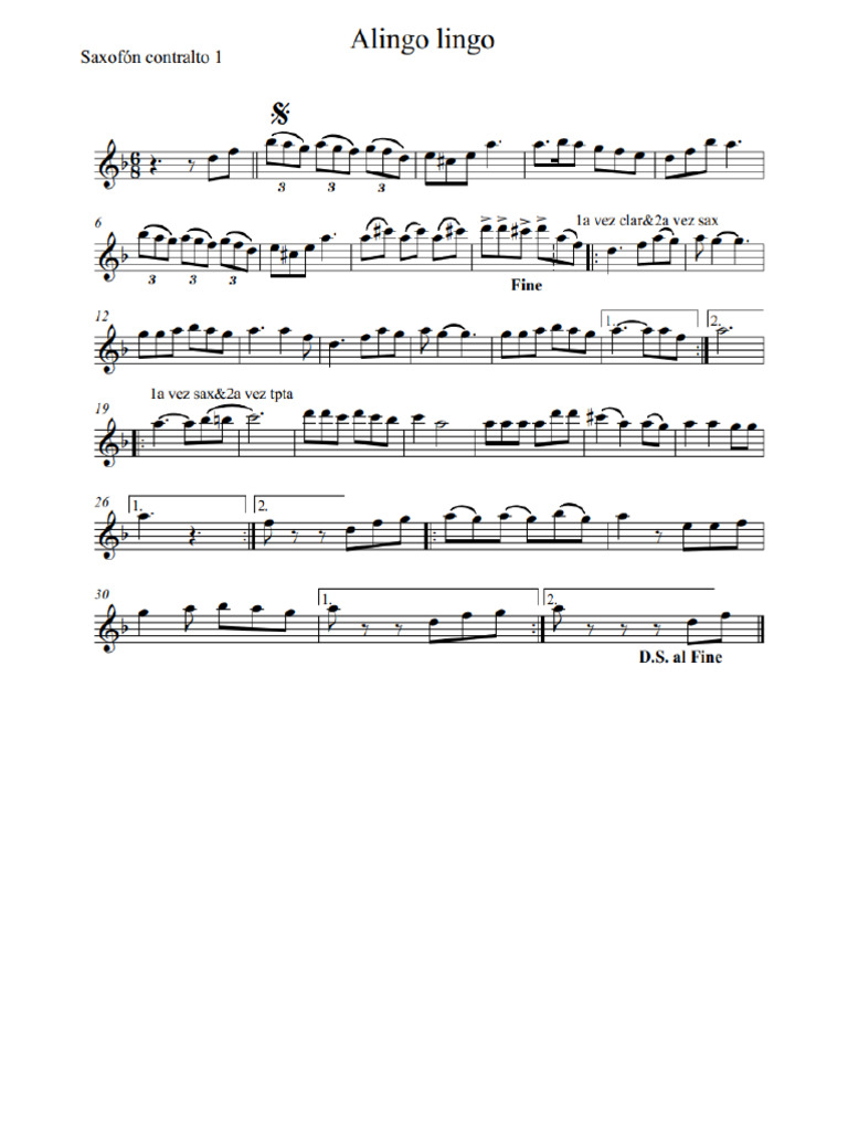 Partituras Sax, Alingo Lingo | PDF