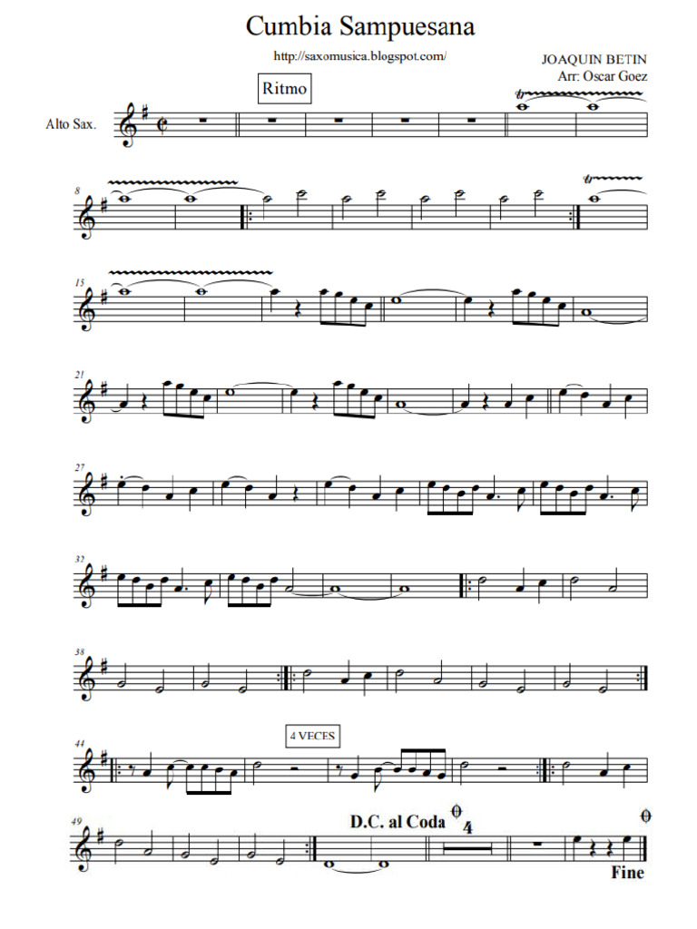 Partituras Sax, Cumbia Sampuesana | PDF