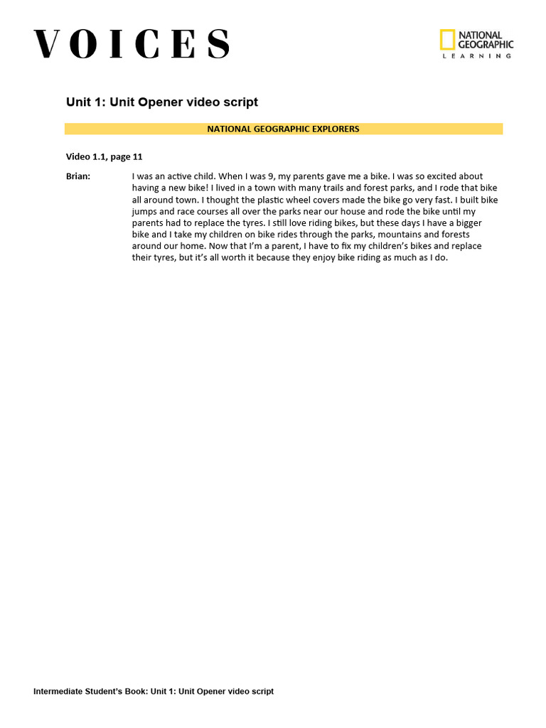 Voices Intersb All Units Opener Video Script | PDF