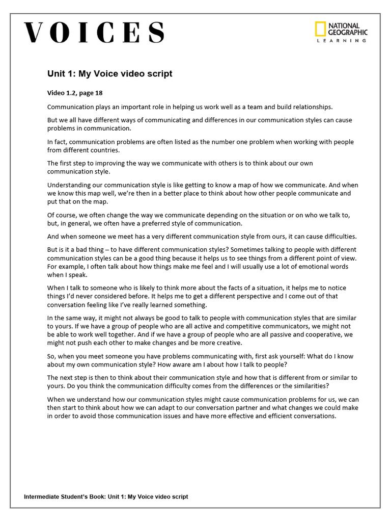Voices Intersb All Units Lesson D Video Script | PDF | Communication ... Voices Intersb All Units Lesson D Video Script | PDF | Communication ...