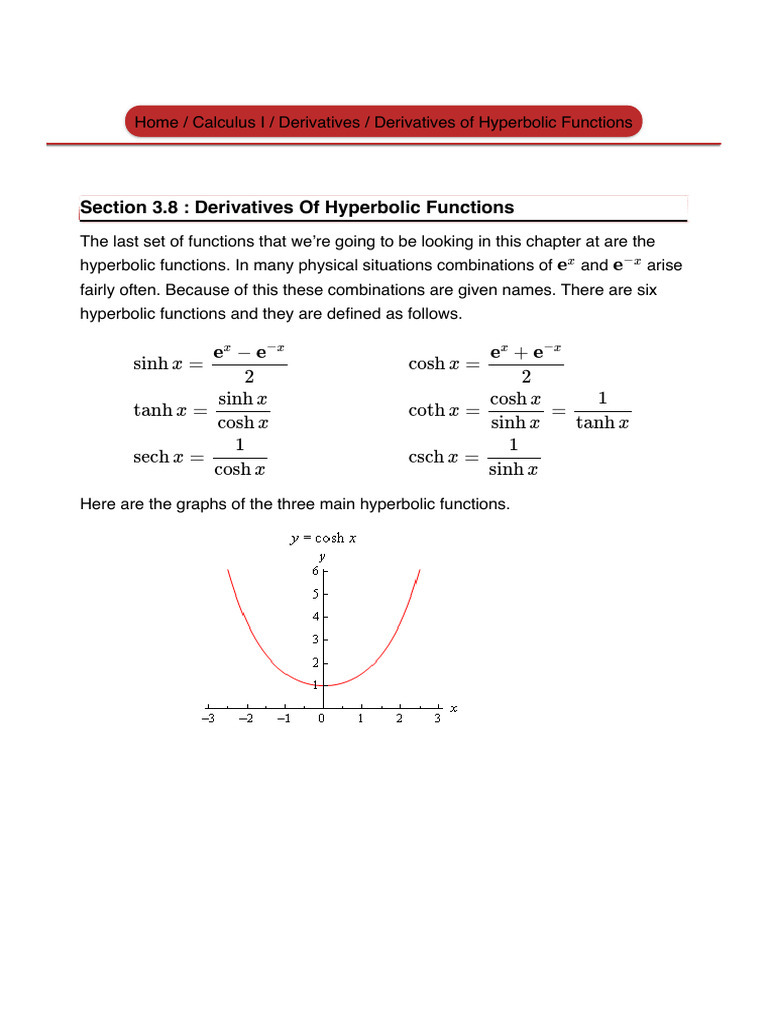 Calculus I - Derivatives of Hyperbolic Functions | PDF | Functions And ...