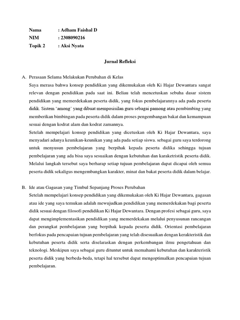 Topik 2 - Filosofi Pendidikan Indonesia - Aksi Nyata - Adham FD | PDF