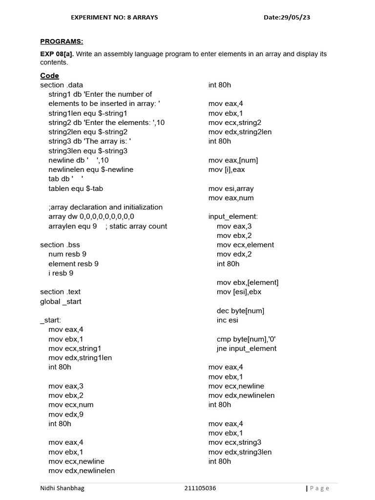 MPMC EXP 08 Code & Output Print | PDF | Software Engineering | Computer Hardware