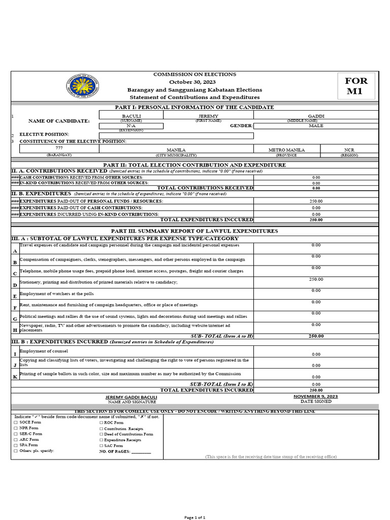 Form1 Template | PDF | Expense | Elections