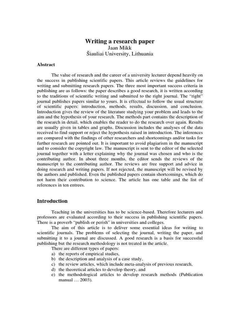 Writing A Research Paper | PDF | Academic Journal | Academic Publishing