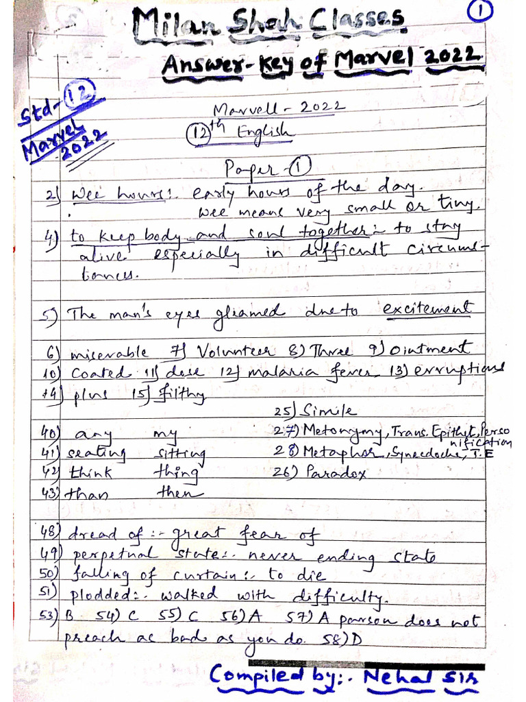 Marvel 2022 Answer-Key | PDF