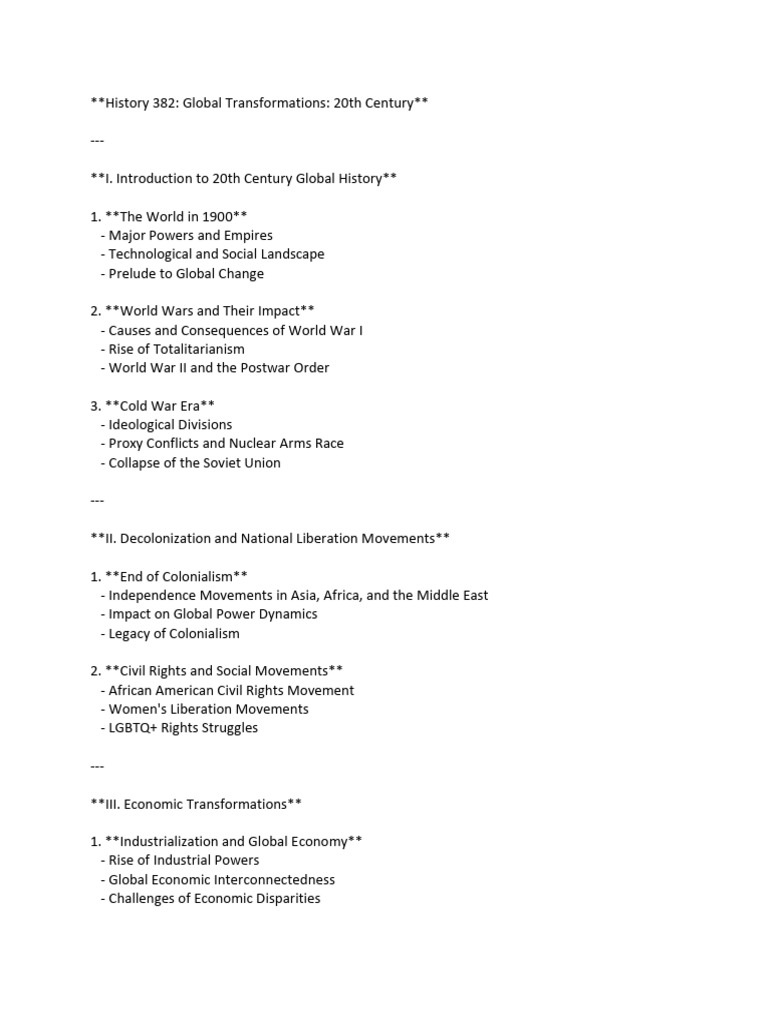 History 382 - Global Transformations - 20th Century | PDF ...