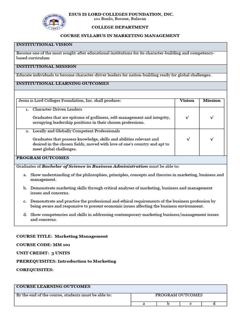 Marketing Management Syllabus | PDF | Marketing | Brand