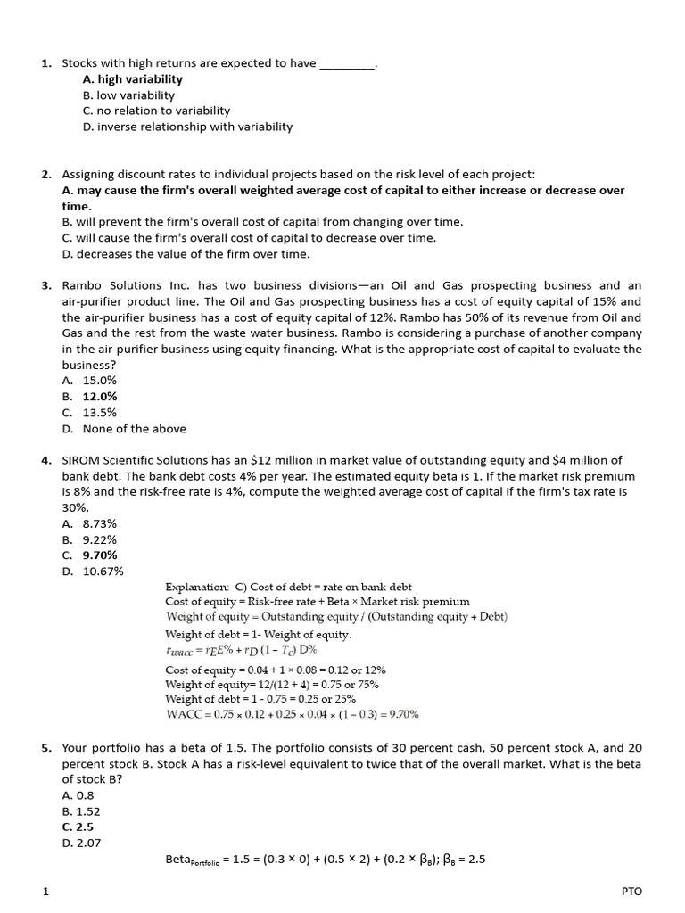 Q2 2022 Solutions | PDF | Cost Of Capital | Stocks